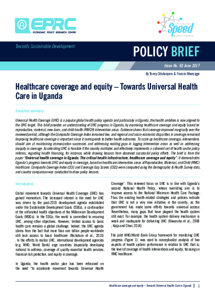Healthcare coverage and equity – Towards Universal Health Care in Uganda | MOH Knowledge ...